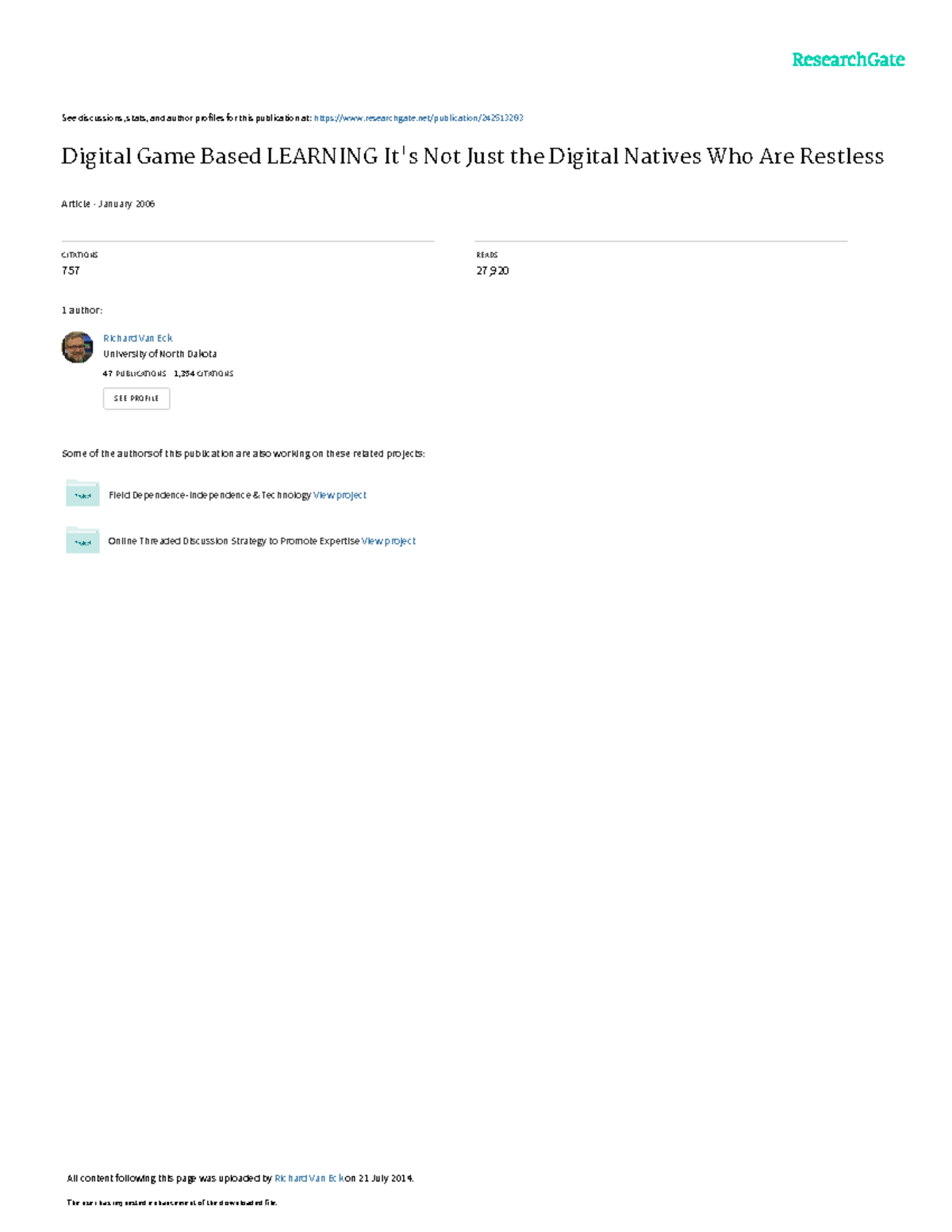 Digital Game Based Learning - See discussions, stats, and author ...