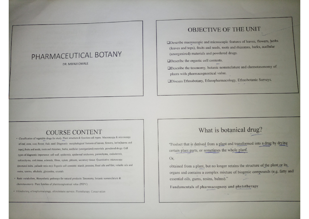 Pharm Botany ( Classification) Notes - Pharmacy - Studocu