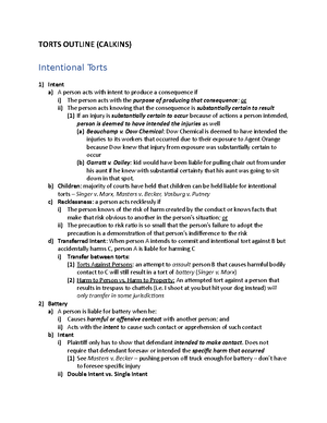 Dillof Torts Outline-Redo - Introduction to Tort Law 2 goals of tort ...