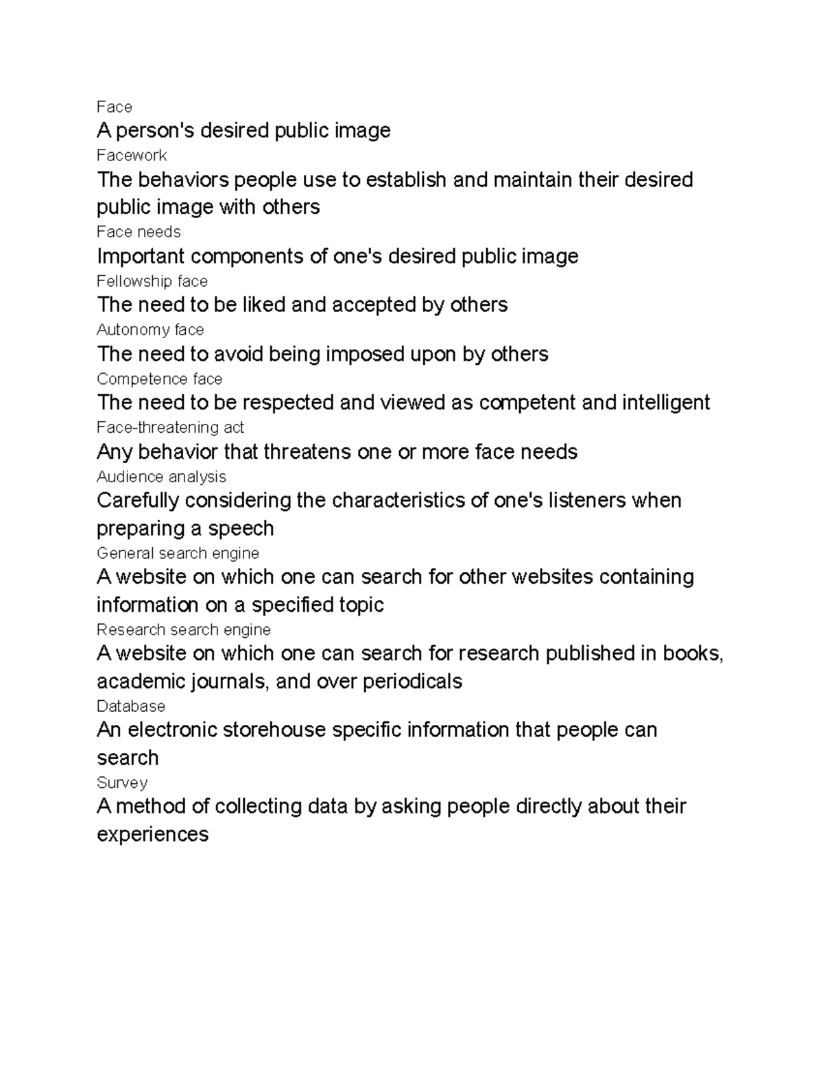 Face - Lecture notes that I had to take for my speech midterm - Face A ...