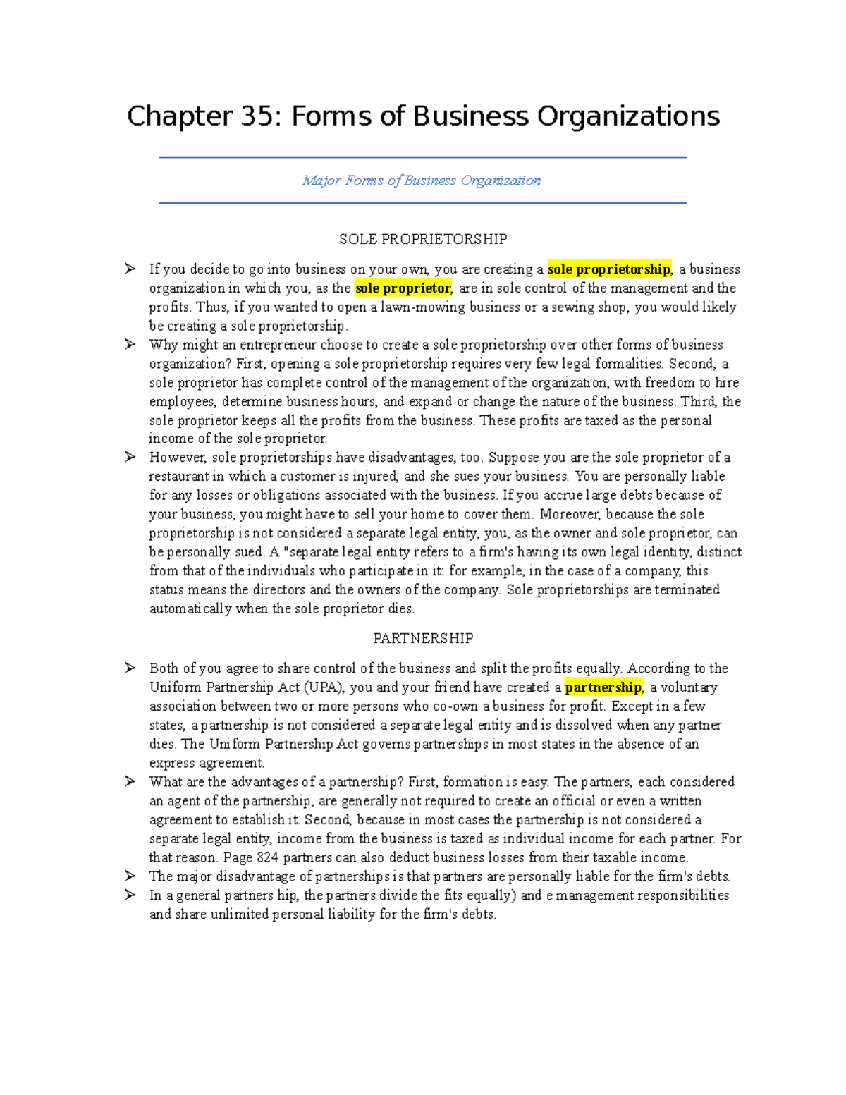 Chapter 35 Forms of Business Organizations - Chapter 35: Forms of ...