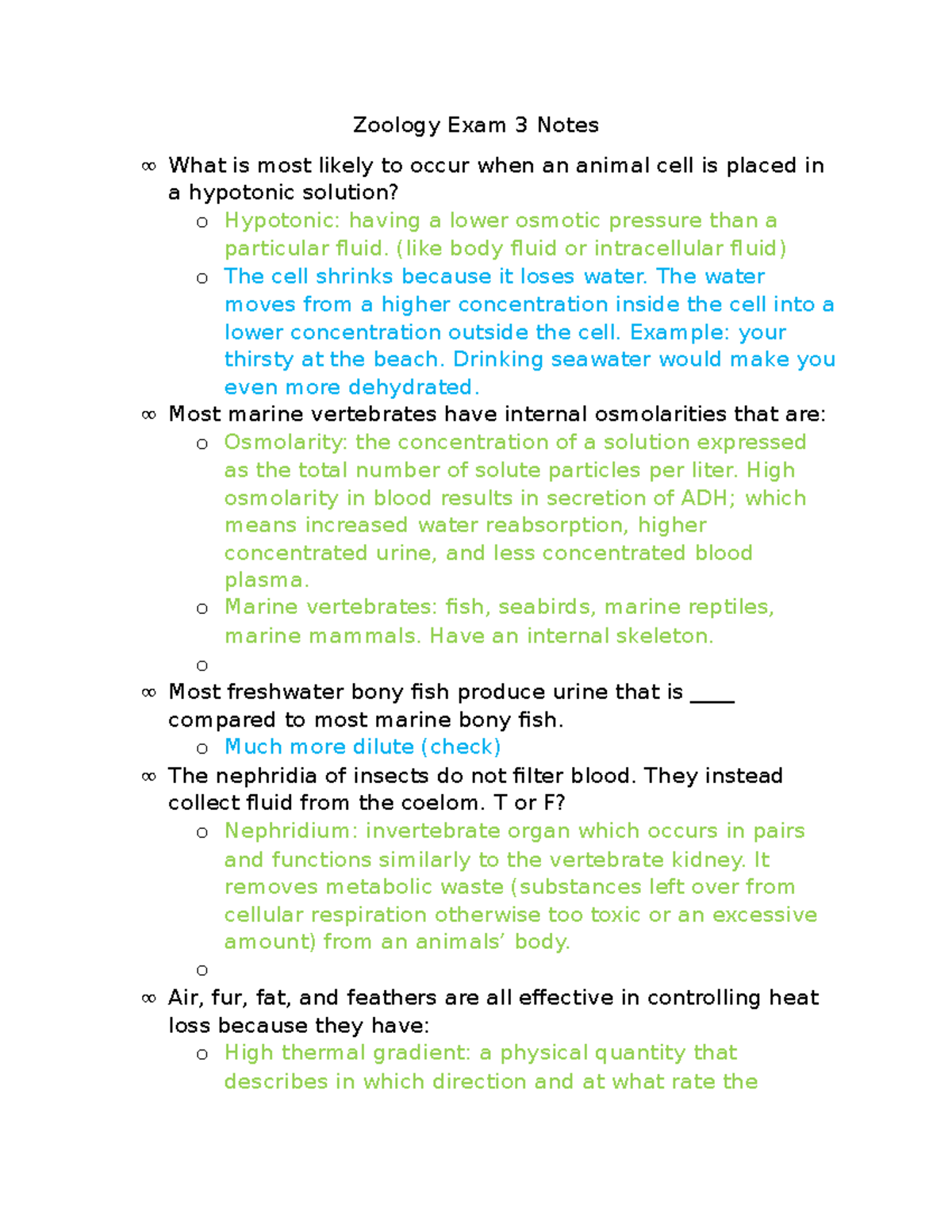 Zoology Exam 3 Notes - Zoology Exam 3 Notes ∞ What is most likely to ...