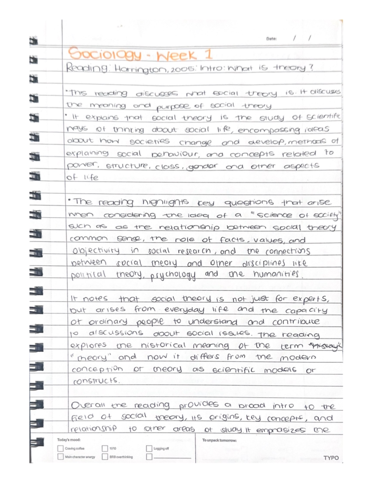 Sociology Notes - Date: Sociology week 1 Reading Harrington 2005 Intro ...