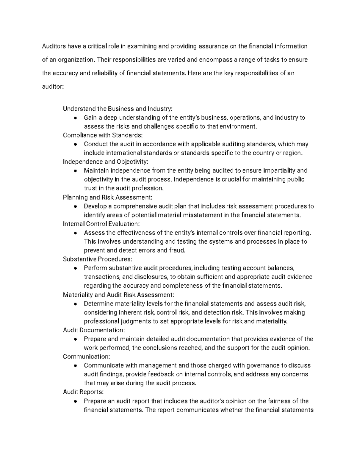 Audit Theory - 5 - Summary of basic concepts - Auditors have a critical role in examining and ...