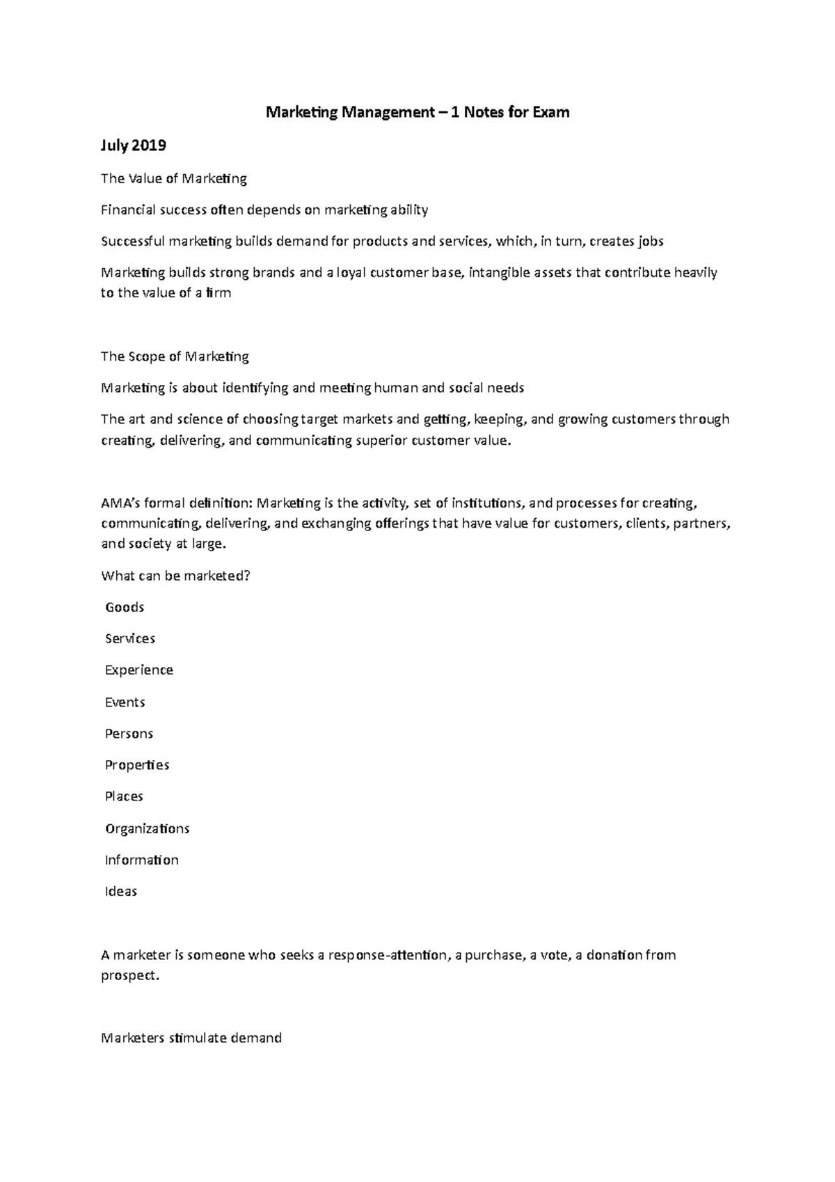 Marketing Management Notes for Exam - Marketing Management I - KIIT ...