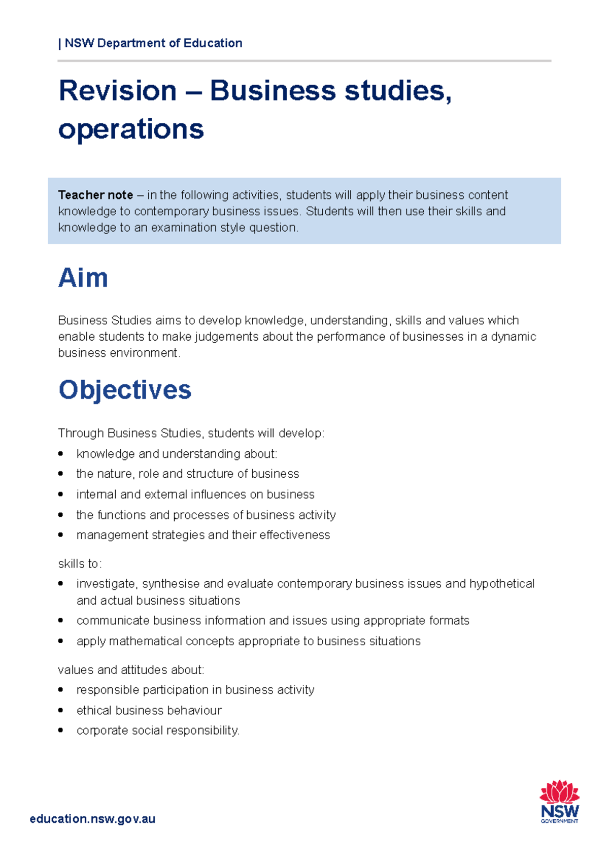 hsc business revision questions and answers - | NSW Department of ...