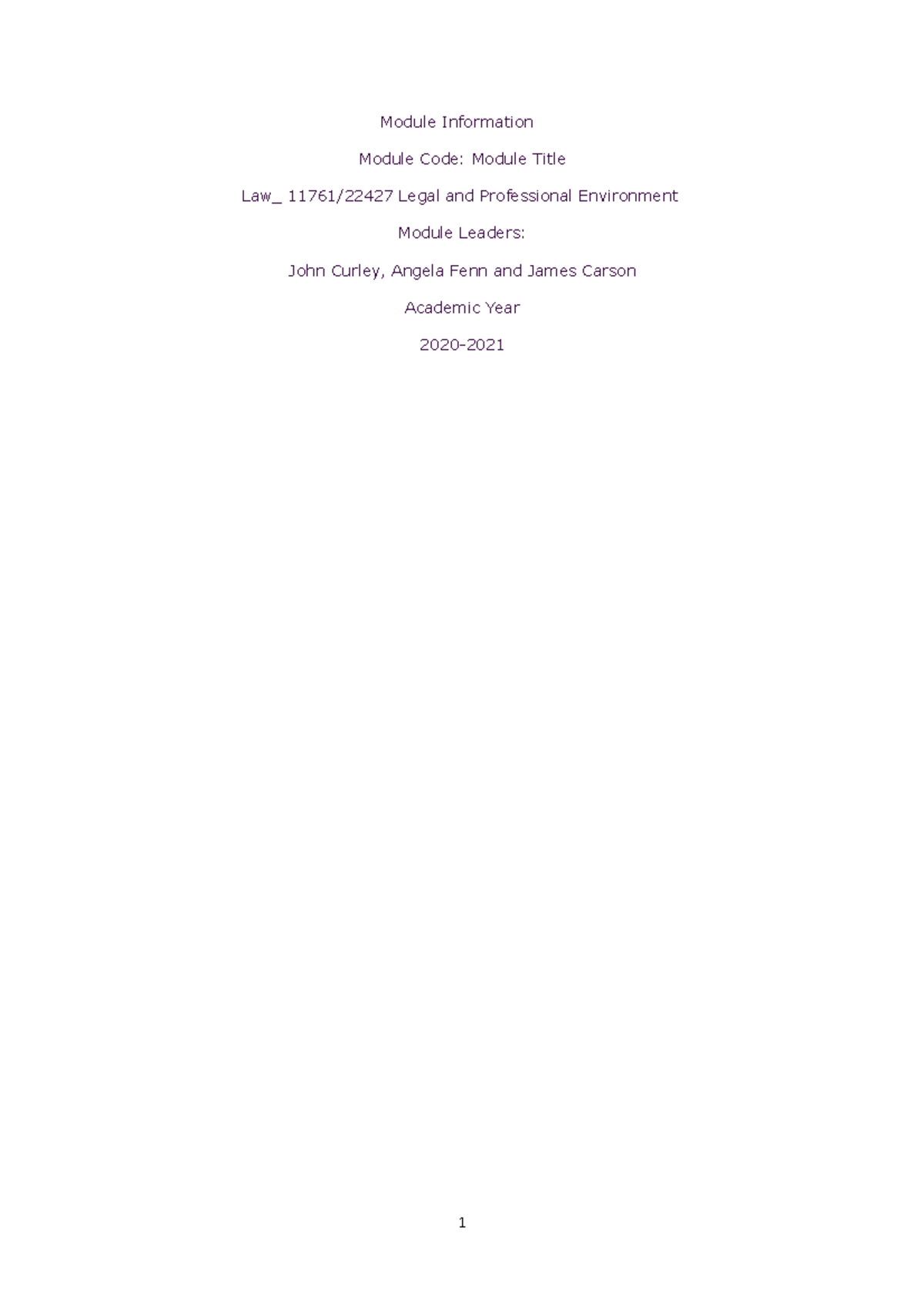 Contract law Module Information 20-21 - Module Information Module Code ...