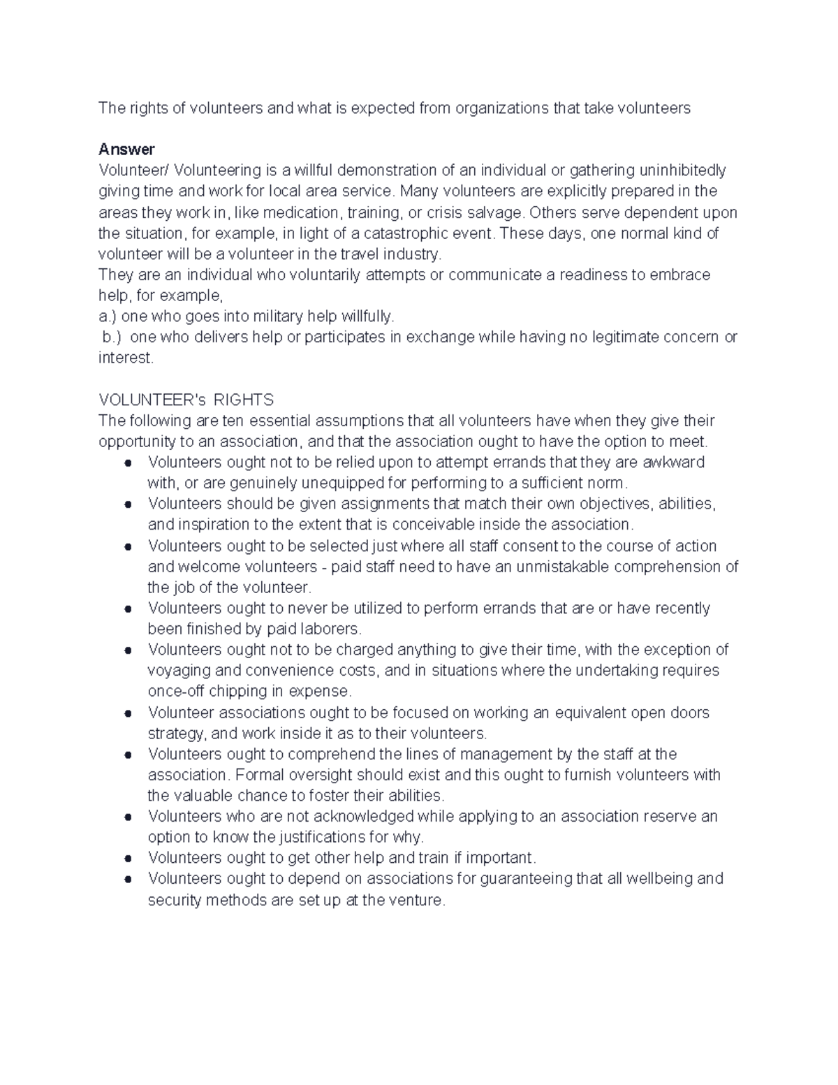 The rights of volunteers and what is expected from organizations that ...