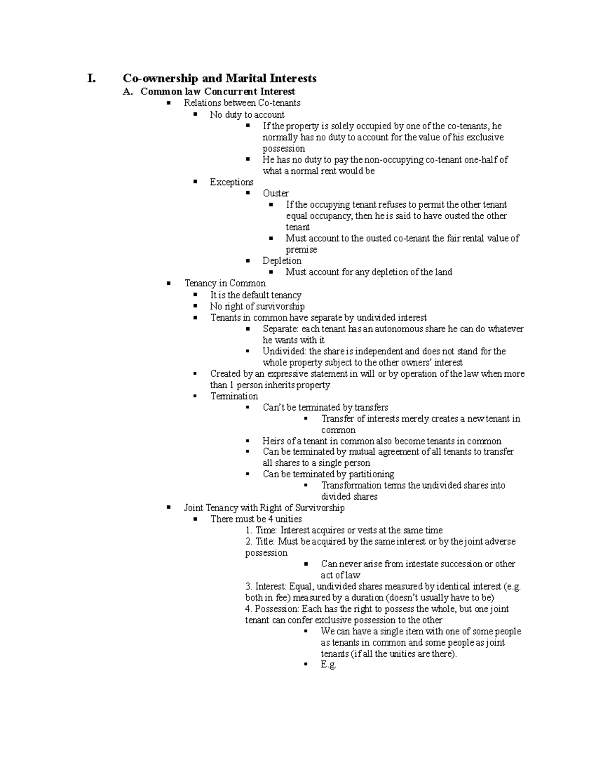 Property Law - Prof. Johnston 3 - I. Co-ownership and Marital Interests ...