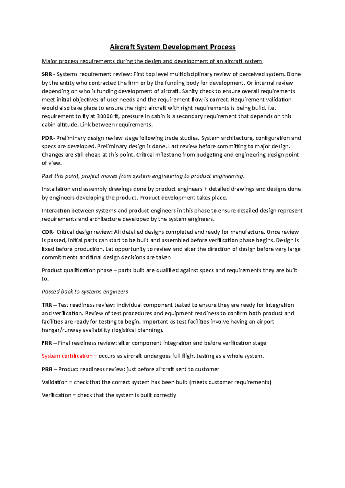 Aircraft System Development Process - Done by the entity who contracted ...