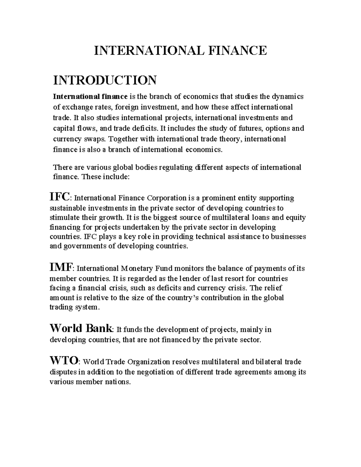 40703632-International-Finance - INTERNATIONAL FINANCE INTRODUCTION ...