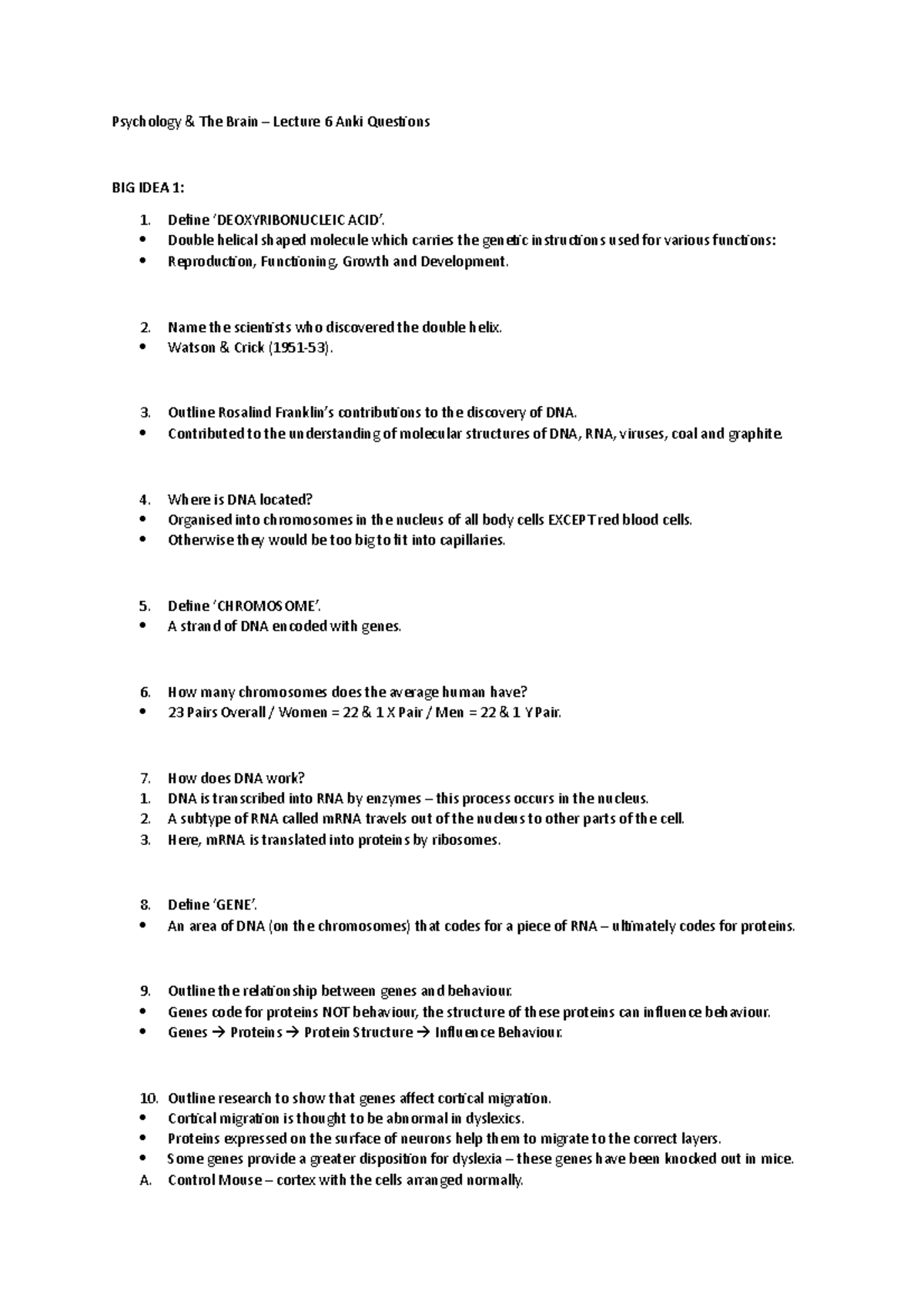 Psychology & The Brain Lecture 6 - Anki Questions - Psychology & The ...