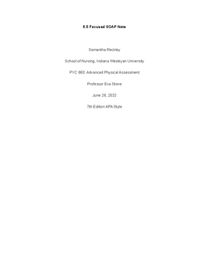 Focused SOAP Note #2 - soap - Focused SOAP Note Subjective: Problem ...