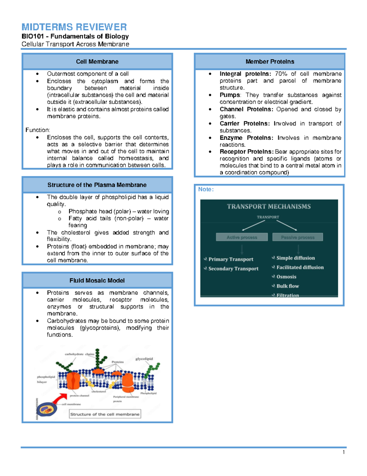 Module 3 - Cellular Transport Across Membrane - BIO101 - Fundamentals ...