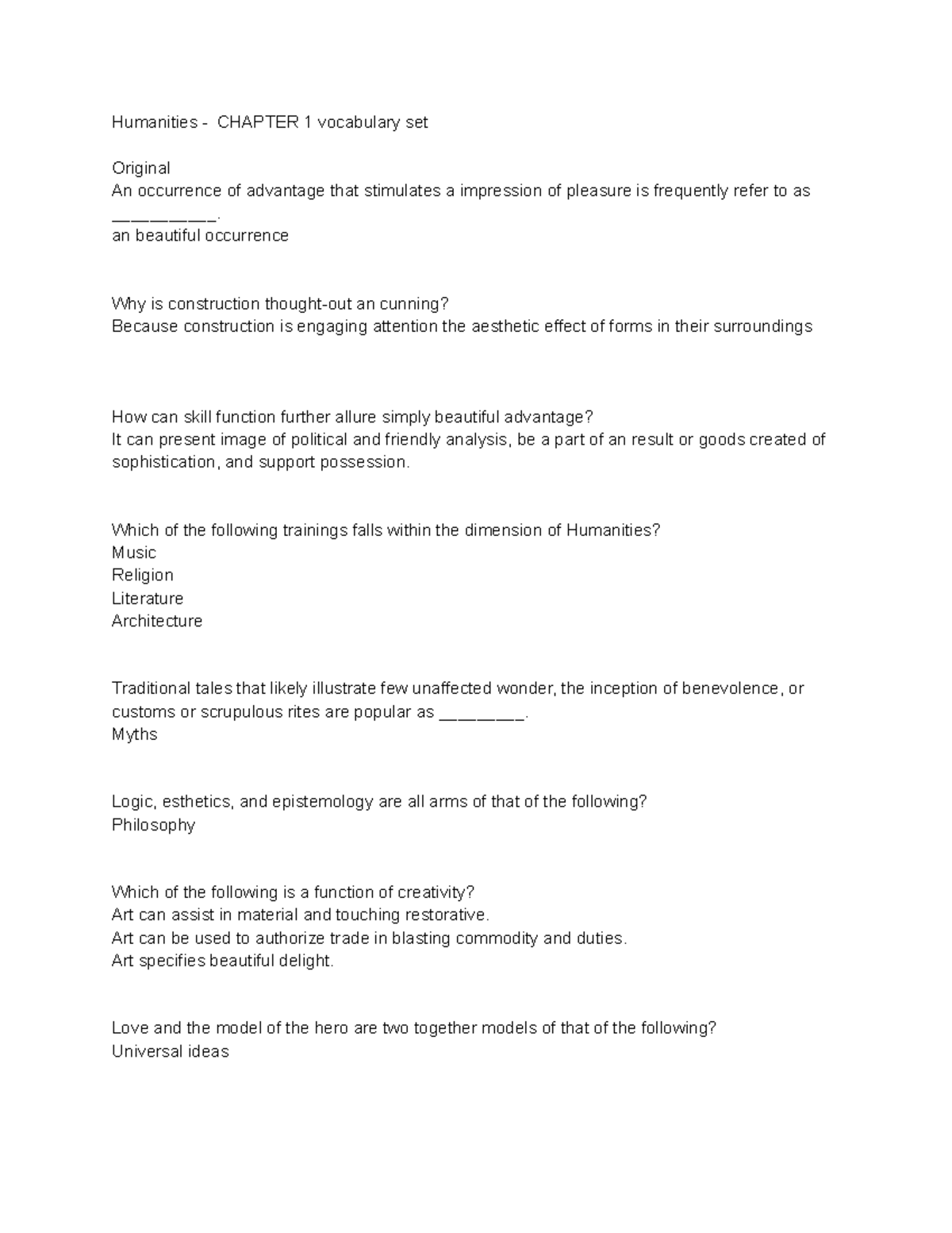 Humanities - Chapter 1 vocabulary set - Humanities - CHAPTER 1 ...