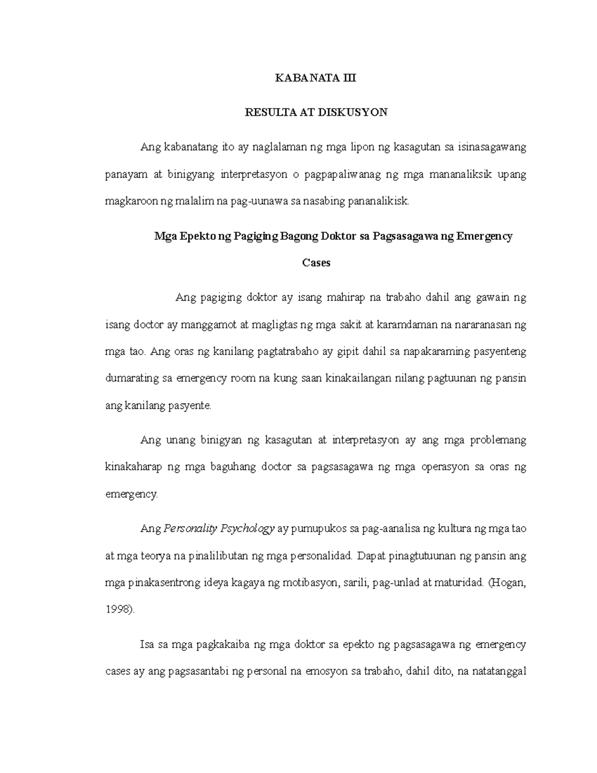 Kabanata III - Revise - sample - KABANATA III RESULTA AT DISKUSYON Ang ...