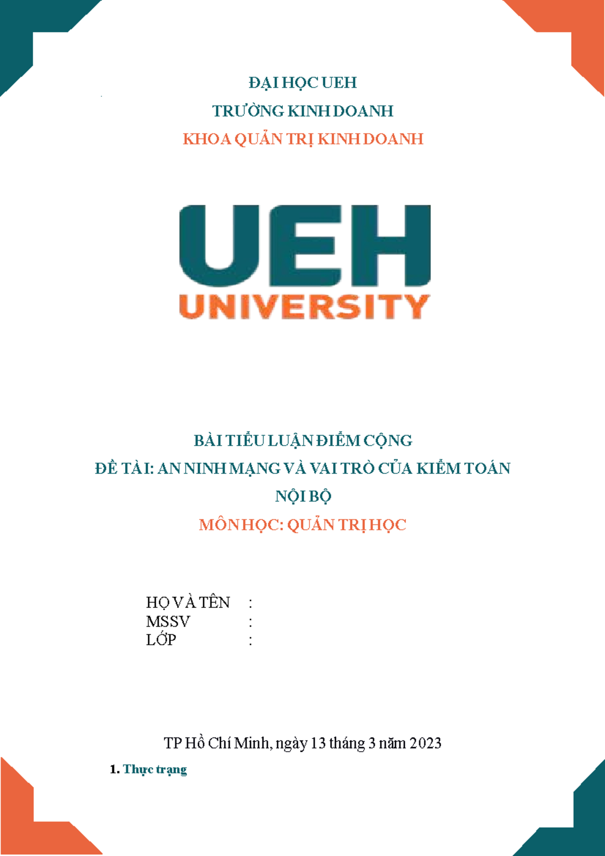 Tiểu luận điểm cộng QTH - An ninh mạng - ĐẠI iHỌC iUEH TRƯỜNG iKINH ...