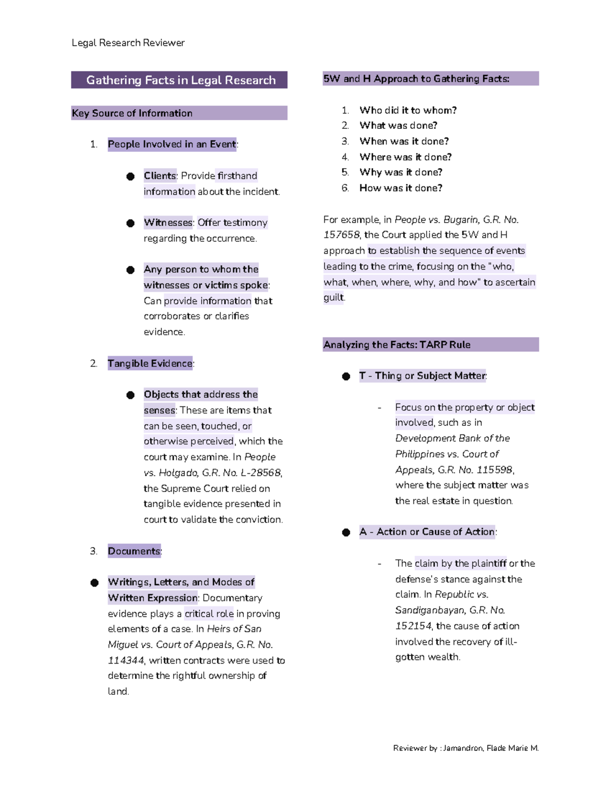 Leg Res Reviewer - legal research - Gathering Facts in Legal Research ...