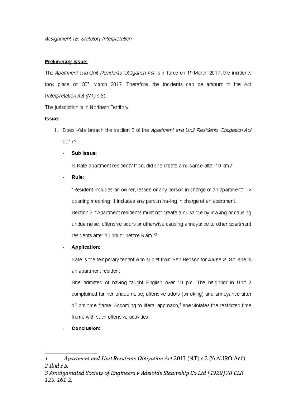 LWZ115 Assignment 1B - Assignment 1B: Statutory Interpretation ...