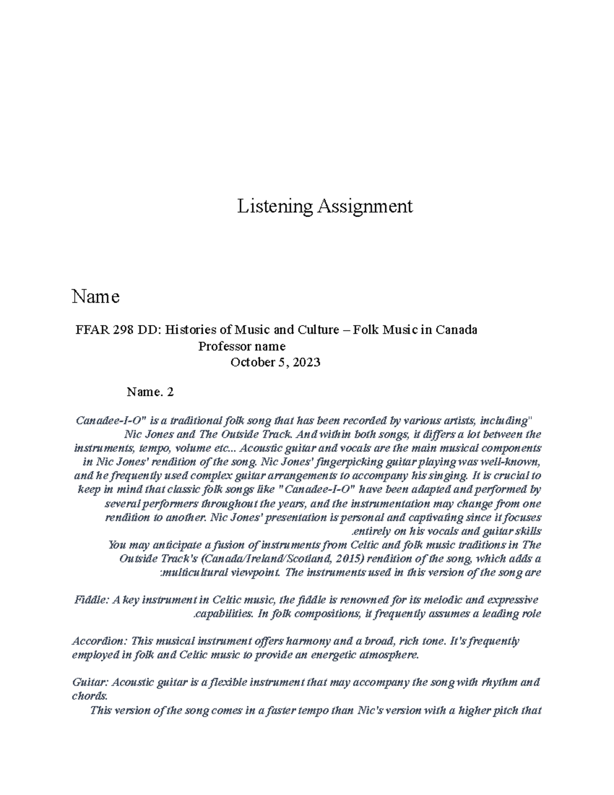 Listening Assignment - Copy (2) copy - Listening Assignment Name FFAR ...