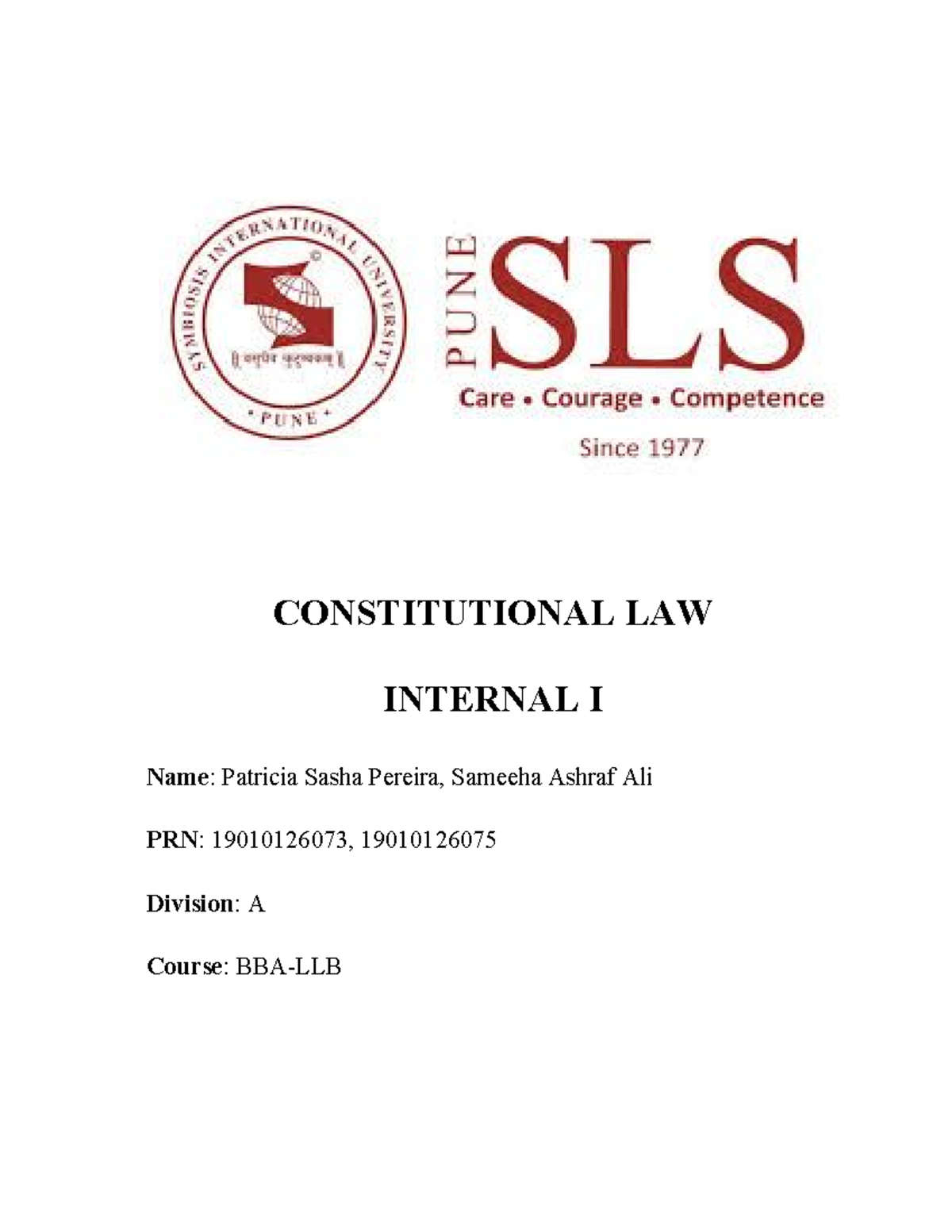 Constitution paper - CONSTITUTIONAL LAW INTERNAL I Name : Patricia ...