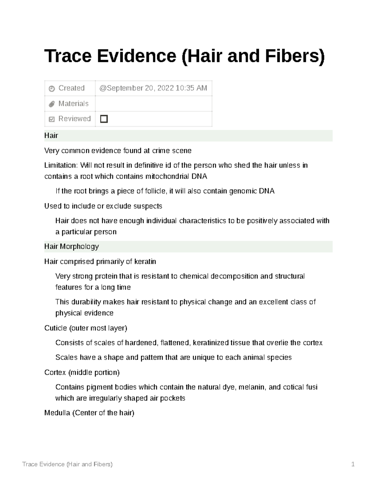 Trace Evidence (Hair and Fibers) - Trace Evidence (Hair and Fibers ...
