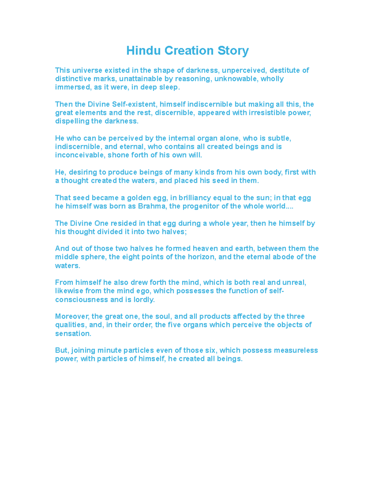 Summary of the Hindu creation story for beginners - Literatura - UANL ...