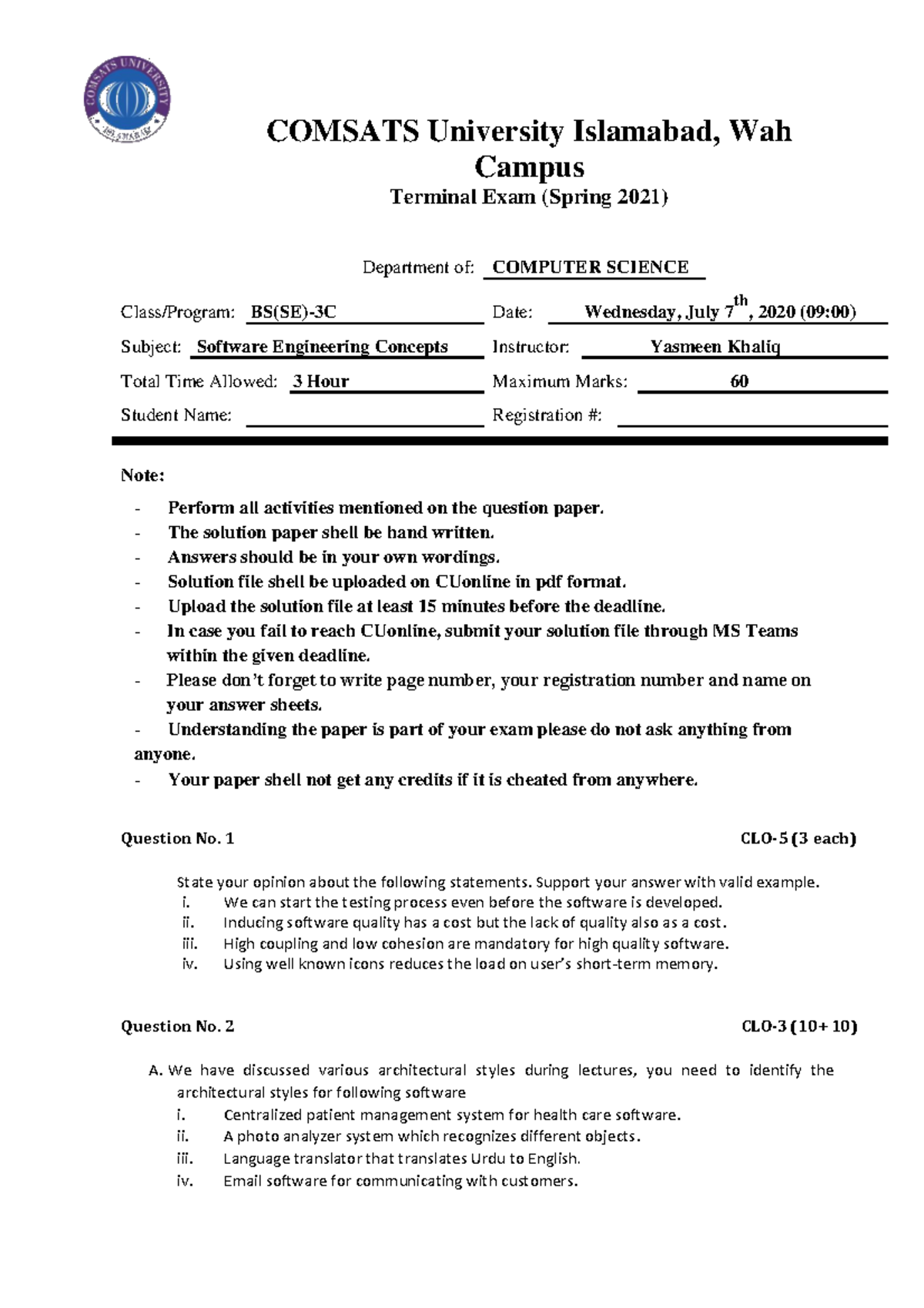 Final Paper Topics In Computer Science II CUI Studocu