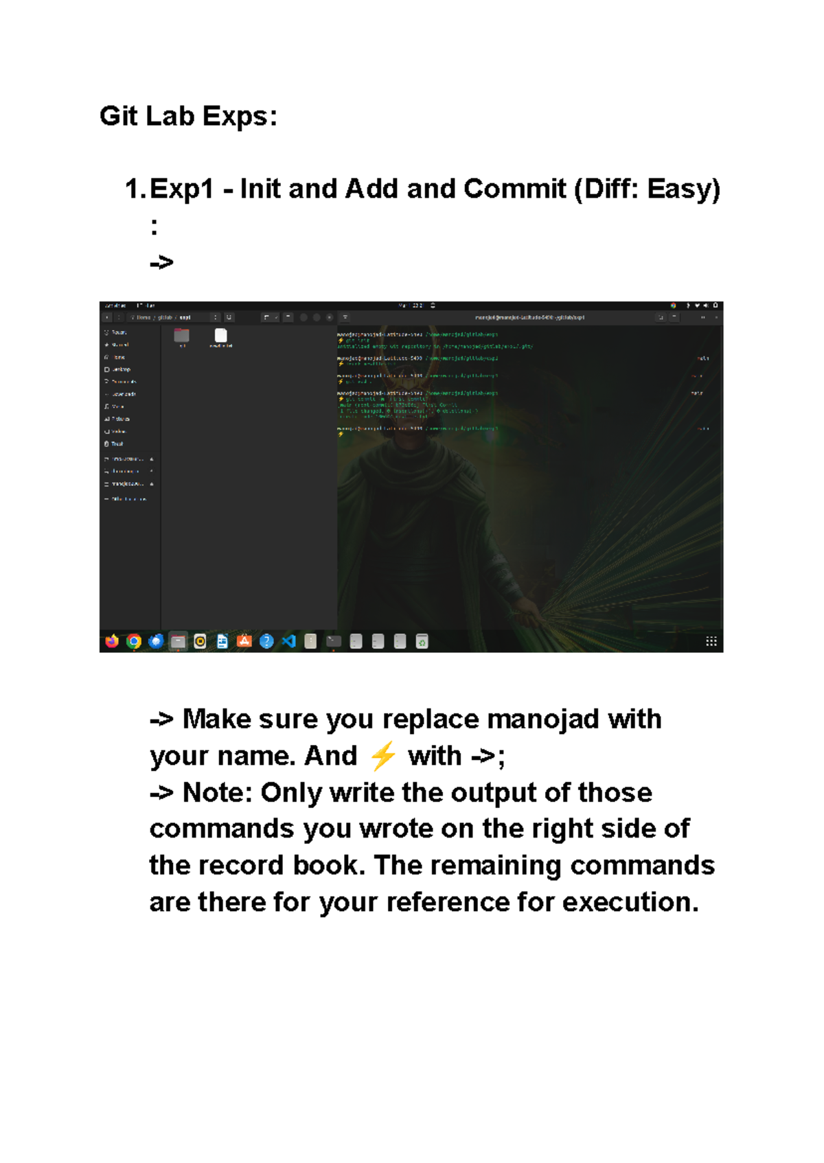 Git Lab - And ⚡ with ->; -> Note: Only write the output of those ...