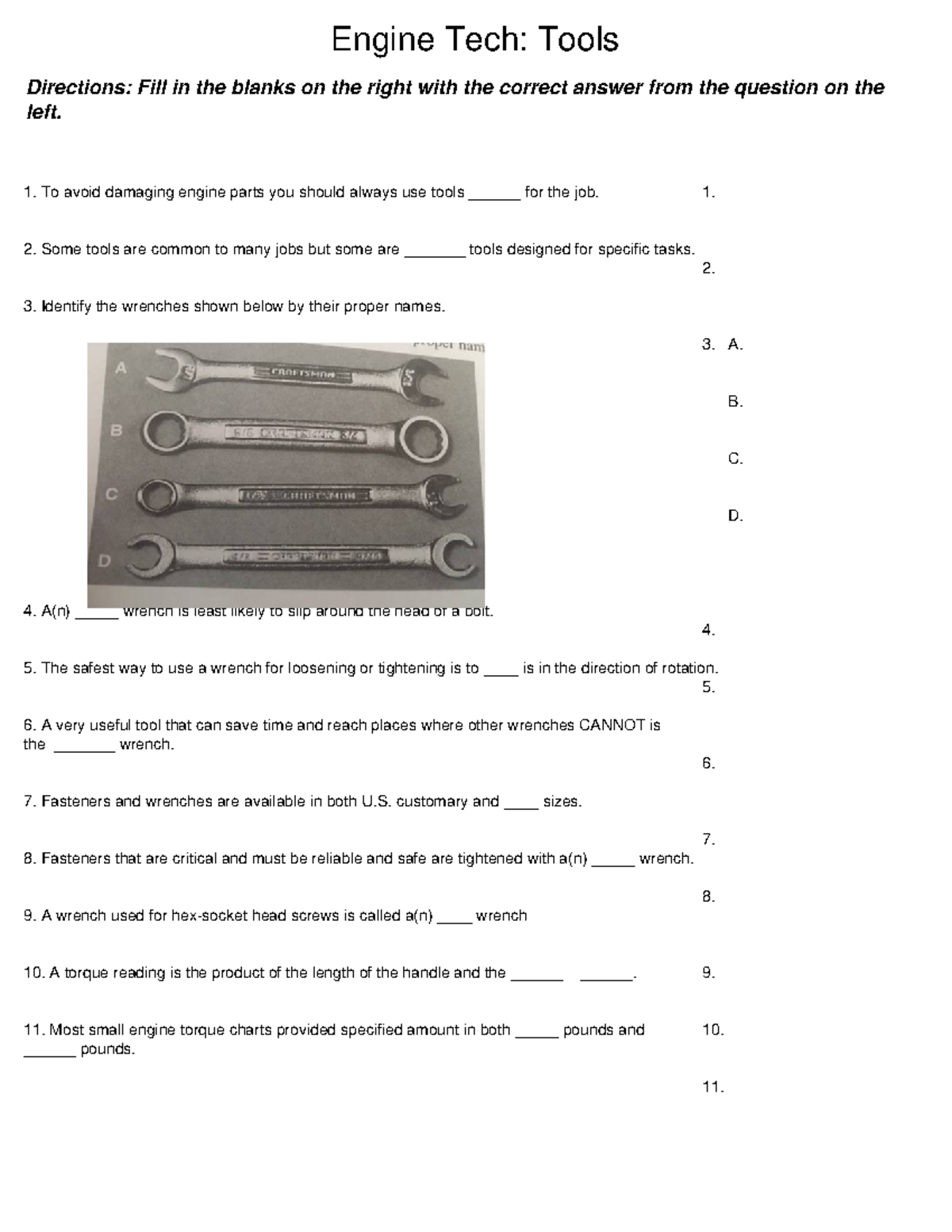 ET Tools worksheet - Lecture notes 5 - Engine Tech: Tools Directions ...