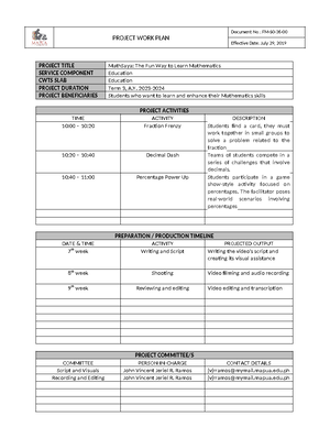 Project Work Plan Form (PWP) 23-24 1 - PROJECT WORK PLAN Document No ...
