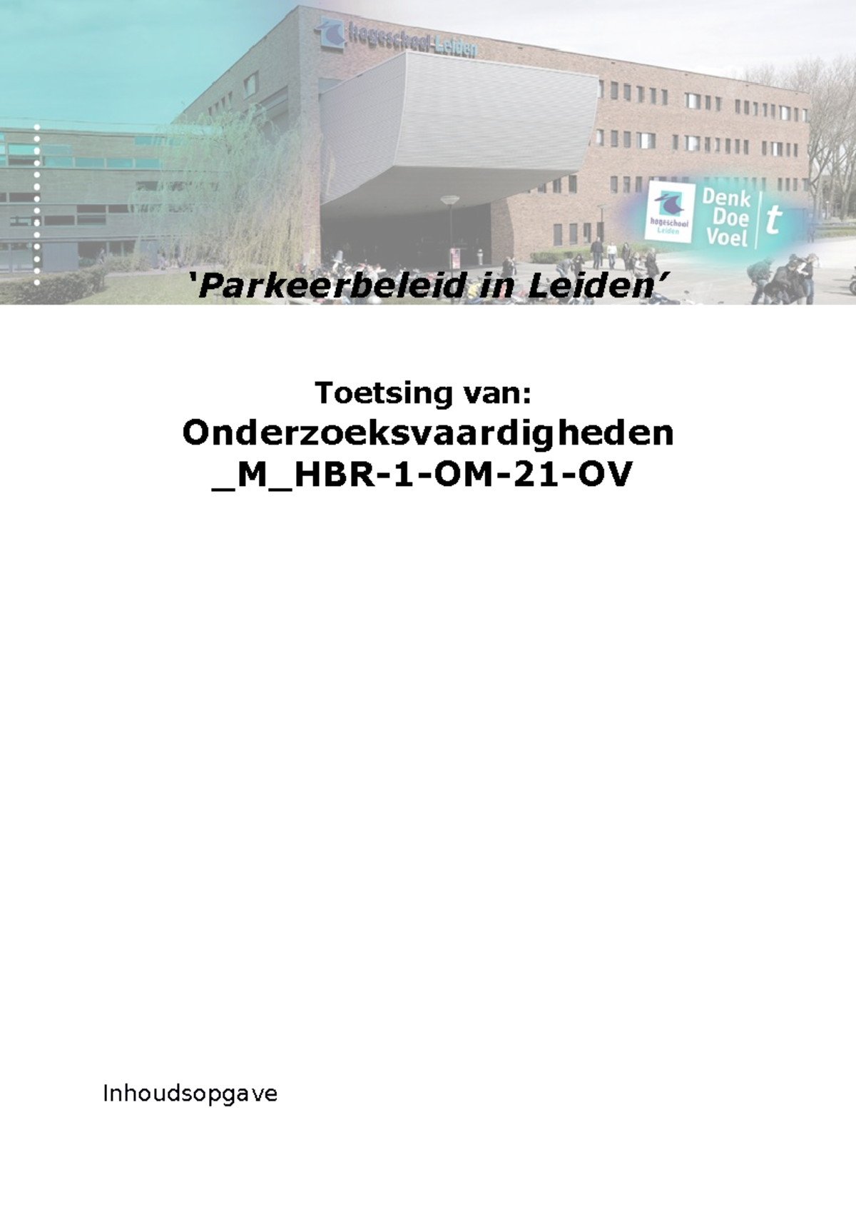 Onderzoeksvaardigheden - ‘Parkeerbeleid in Leiden’ Toetsing van ...
