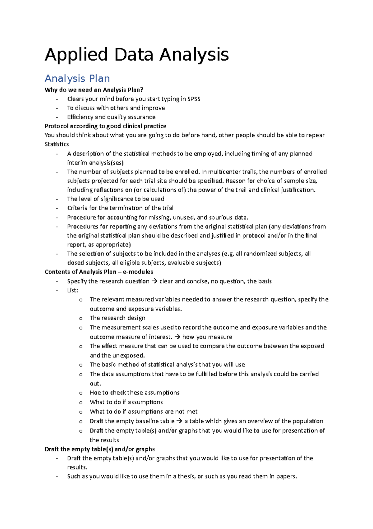 ADA - College-aantekeningen alle - Applied Data Analysis Analysis Plan ...