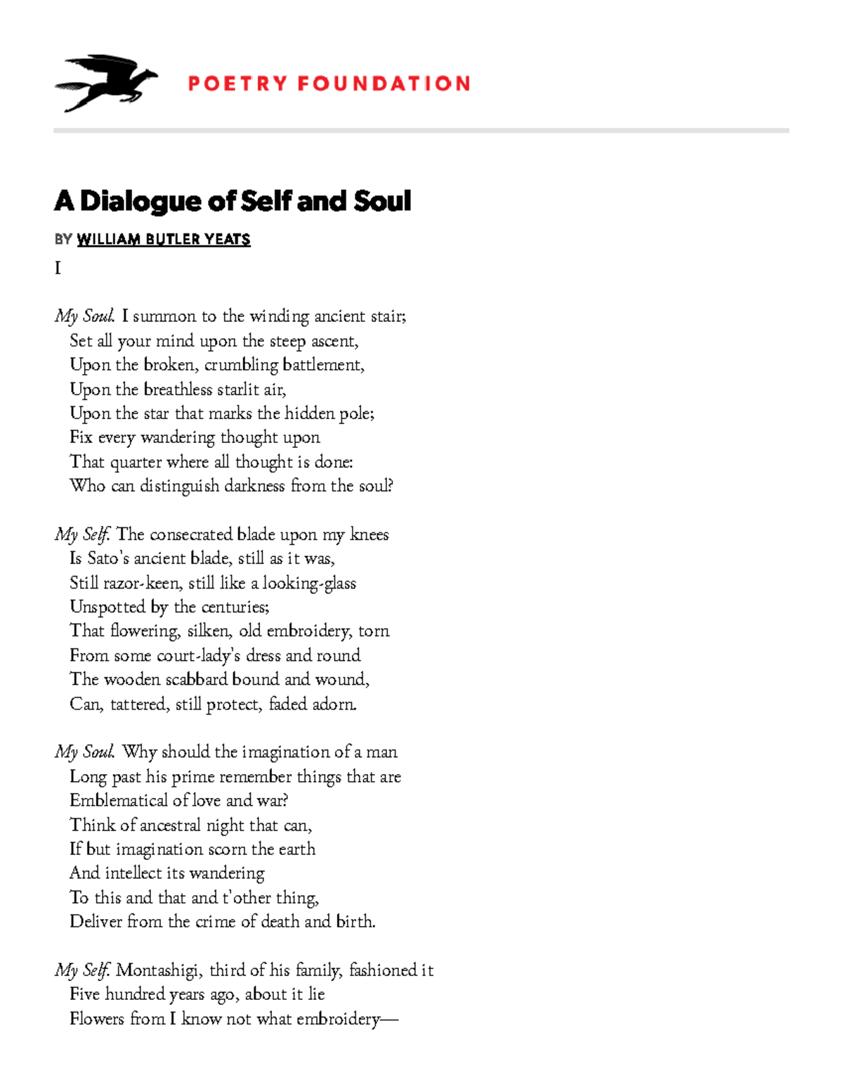 A Dialogue of Self and Soul by William Butler… Poetry Foundation - A ...