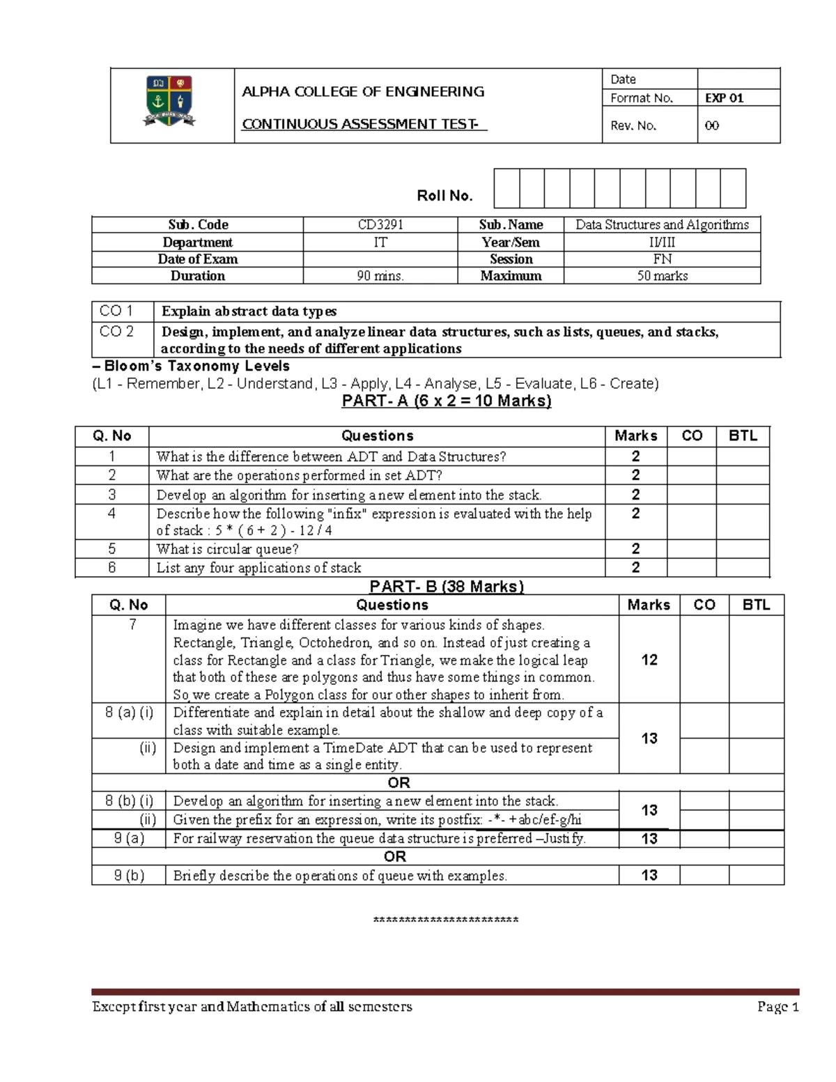 CD3281- SET 3 - lab manual - B / B. PRACTICAL END SEMESTER EXAMINATIONS, NOVEMBER/DECEMBER 2023 ...