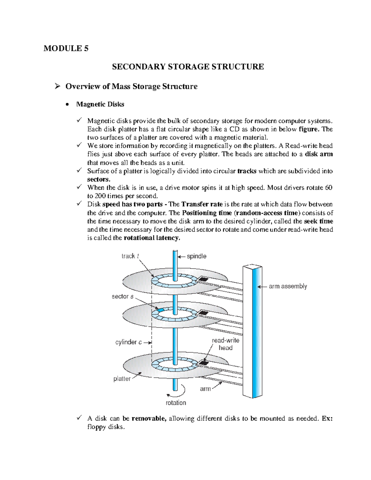 Operating System Module-5(Part-1) - MODULE 5 SECONDARY STORAGE STRUCTURE Overview of Mass ...