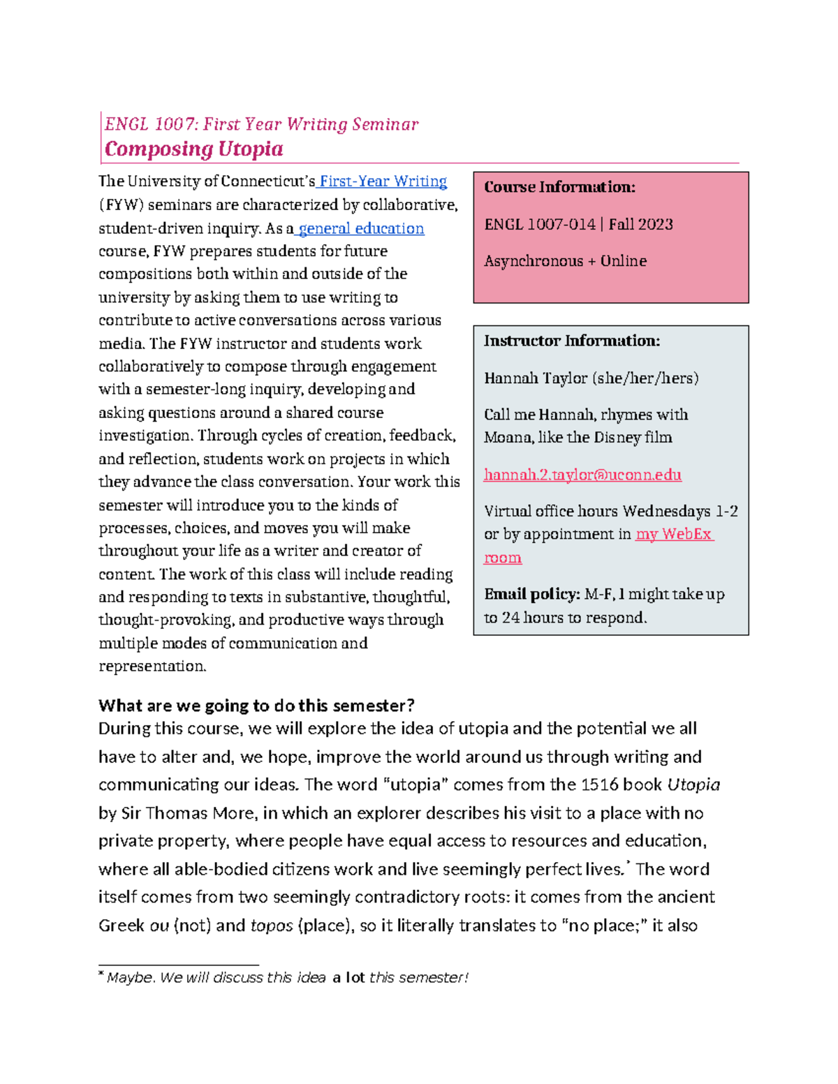 F23 1007-014 Syllabus - ENGL 1007: First Year Writing Seminar Composing ...