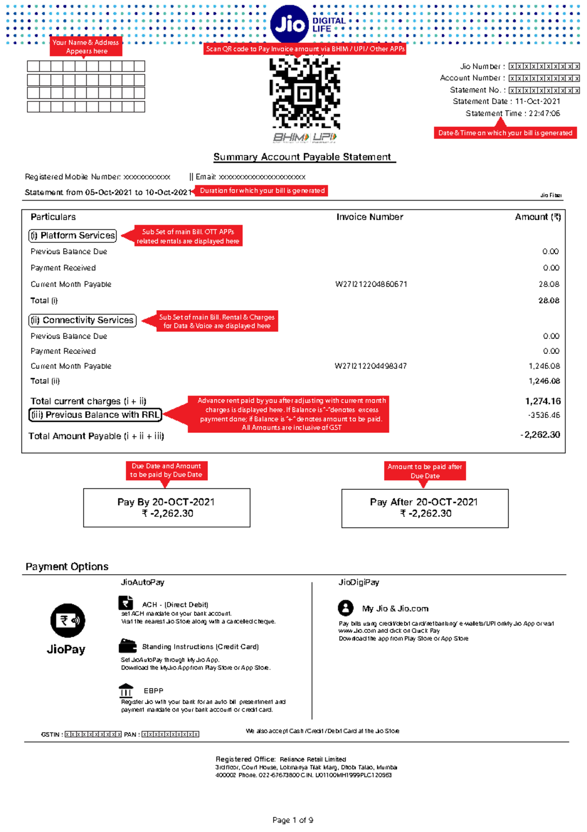 Jiofiber postpaid bill format - Account Number : 410975830794 Statement ...