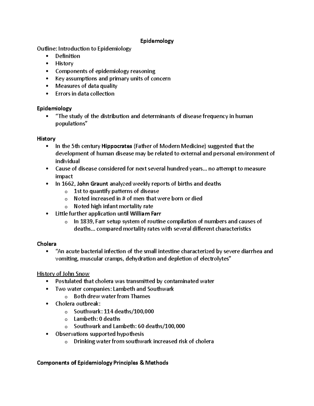 Health Exam Notes - Epidemology Outline: Introduction to Epidemiology ...