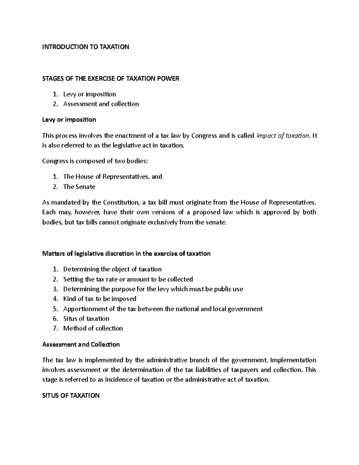 Introduction TO Taxation 3 - INTRODUCTION TO TAXATION STAGES OF THE ...
