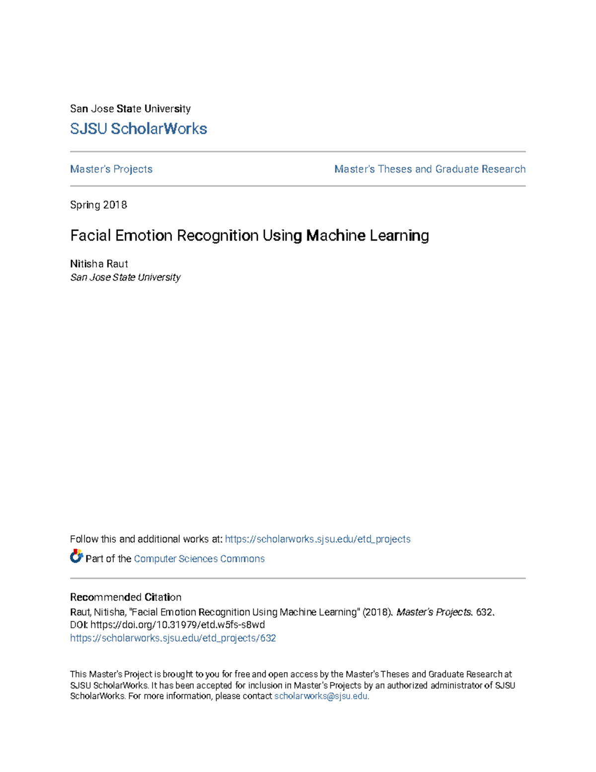 Facial Emotion Recognition Using Machine Learning - sjsu/etd_projects ...