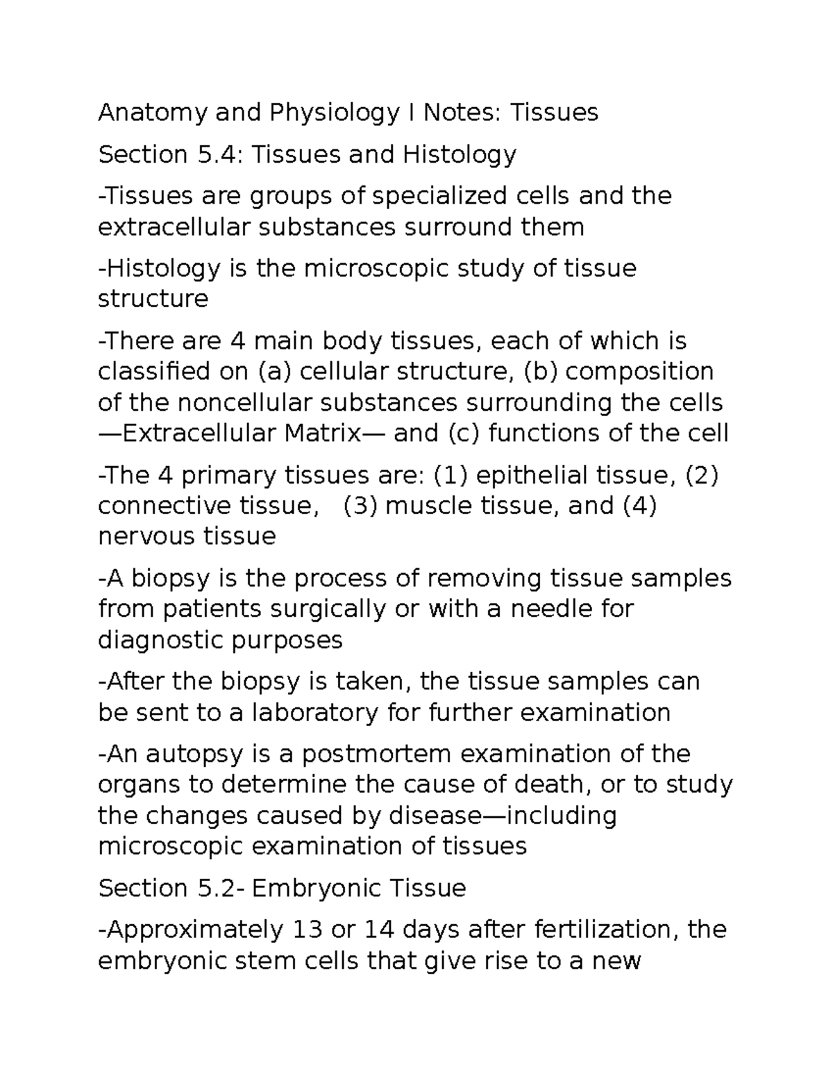 Anatomy and Physiology Tissue Notes - Anatomy and Physiology I Notes ...