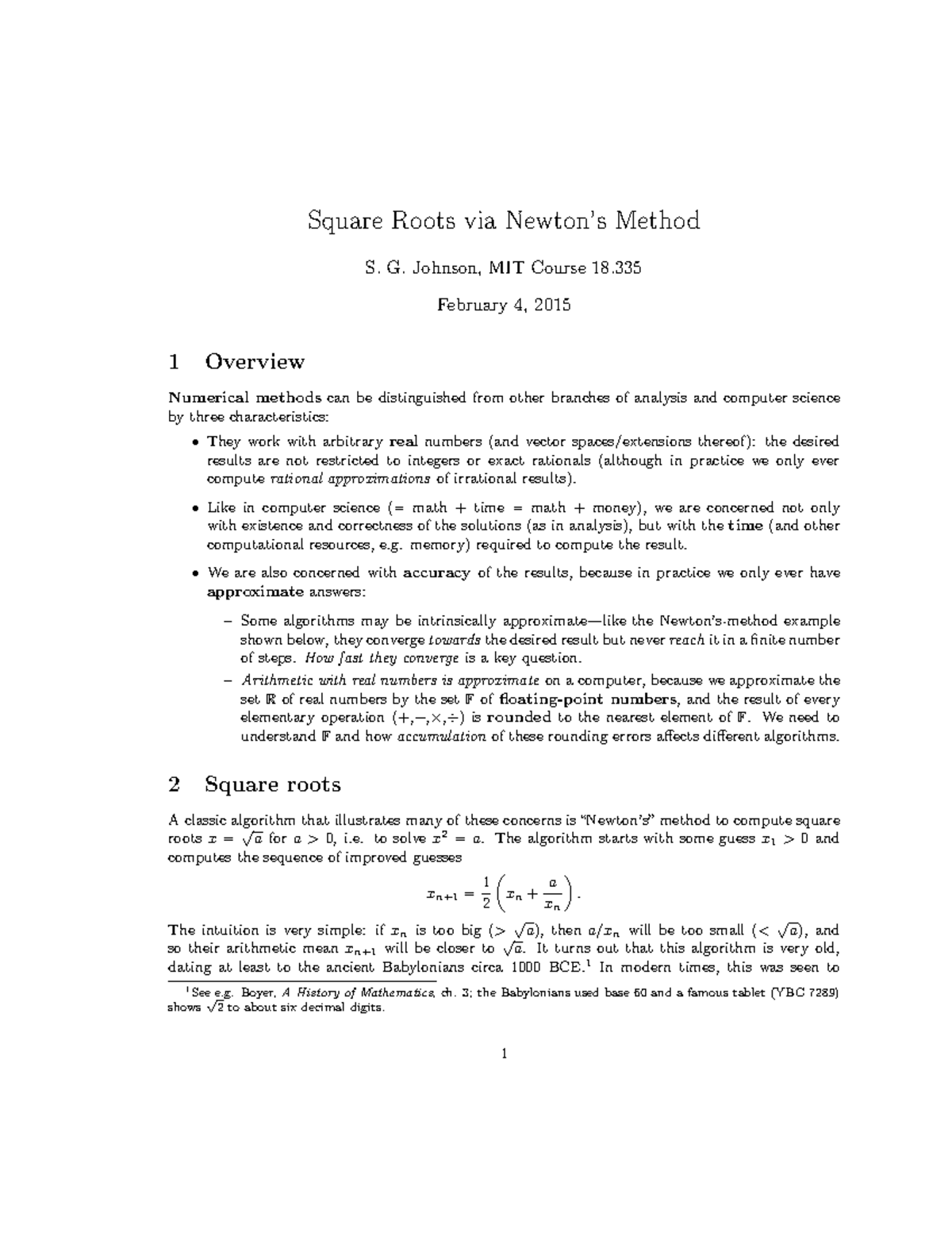 Square Roots via Newton’s Method - G. Johnson, MIT Course 18. February ...