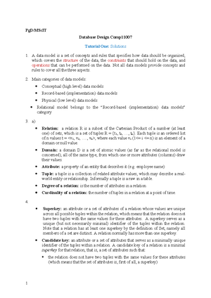 ER Modelling solutions tutorial - PgD/MSc IT Database Design Comp Tutorial Two – ER Modelling ...
