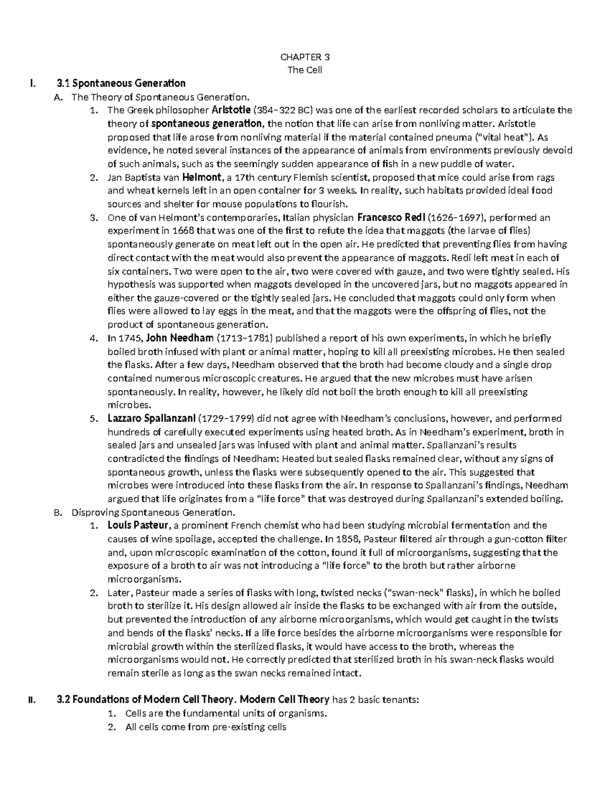 Chapter-3- Outline - CHAPTER 3 The Cell I. 3 Spontaneous Generation A ...