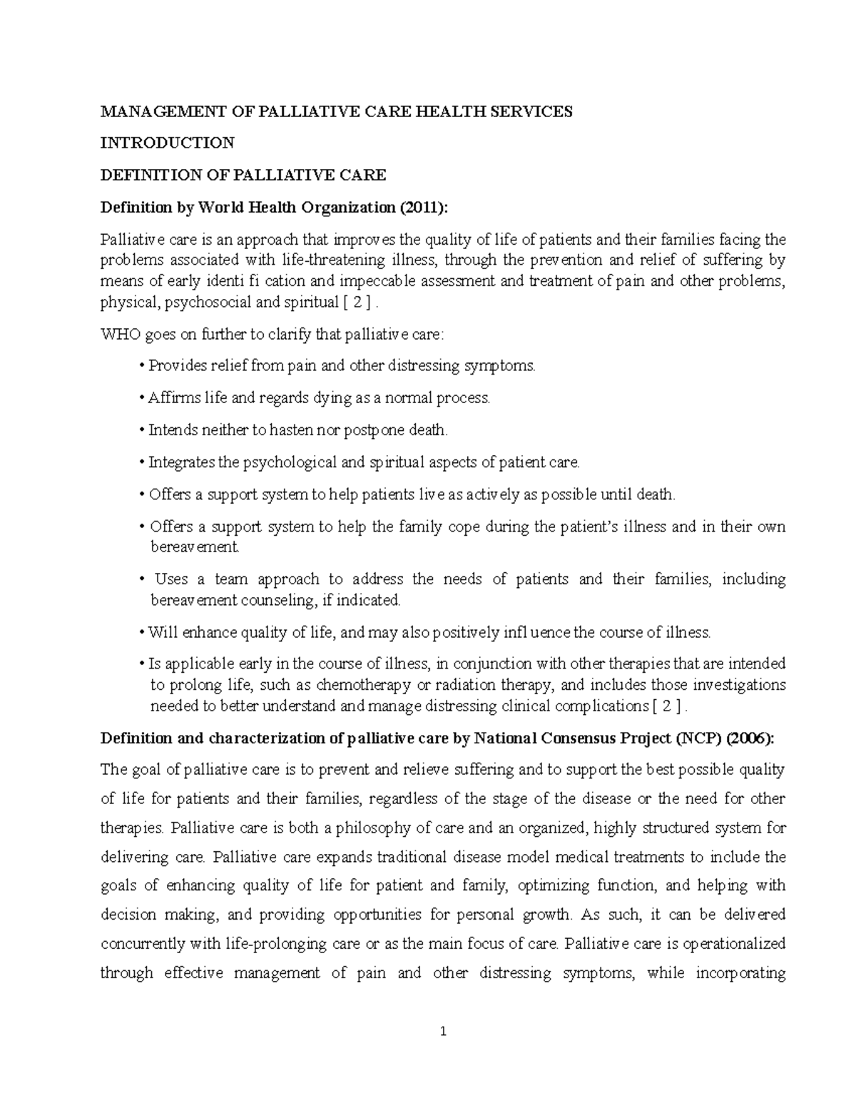 Introduction to palliative care - MANAGEMENT OF PALLIATIVE CARE HEALTH ...