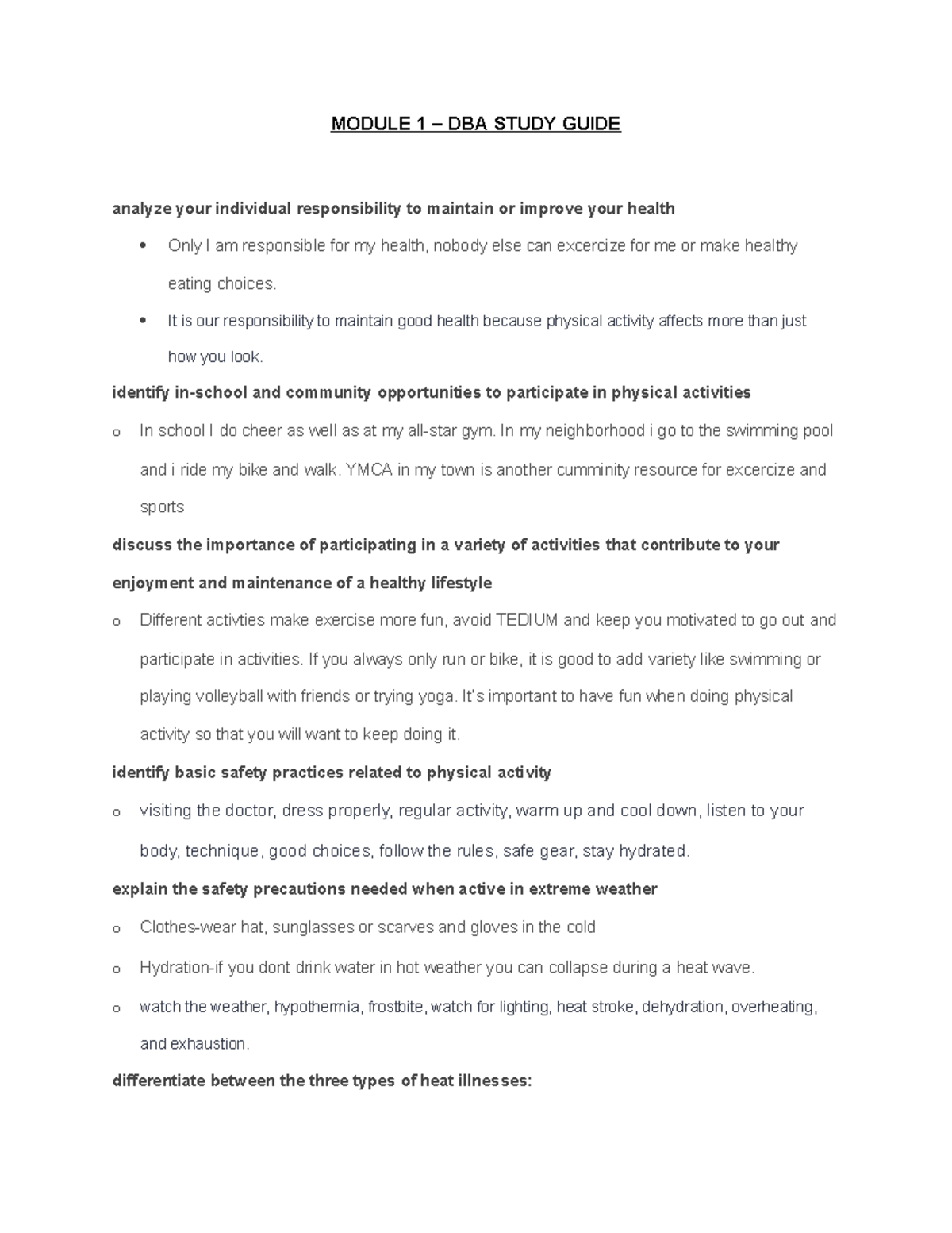 DBA study guide - MODULE 1 – DBA STUDY GUIDE analyze your individual responsibility to maintain ...