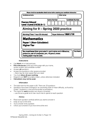 Practice 2 QP - Paper 1 (H) Edexcel Maths GCSE - 1MA1 Practice Papers ...