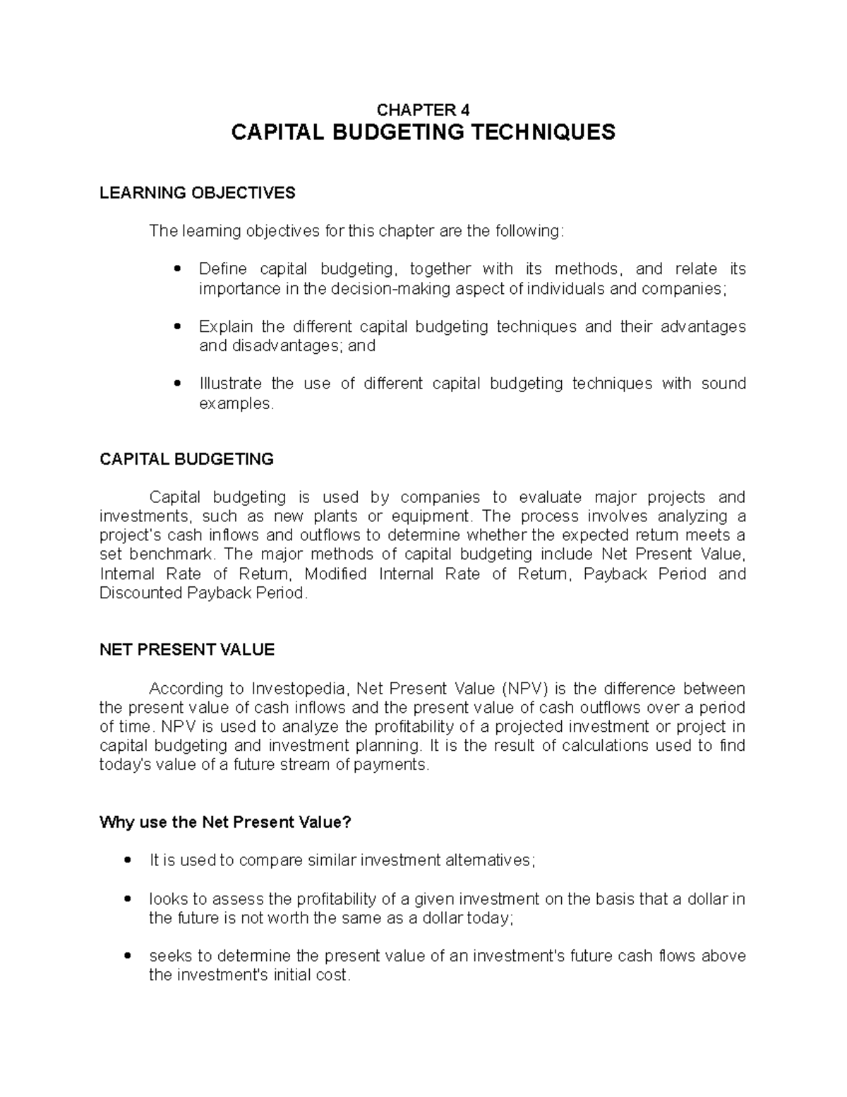 Capital Budgeting Techniques - BS Accountancy - Studocu