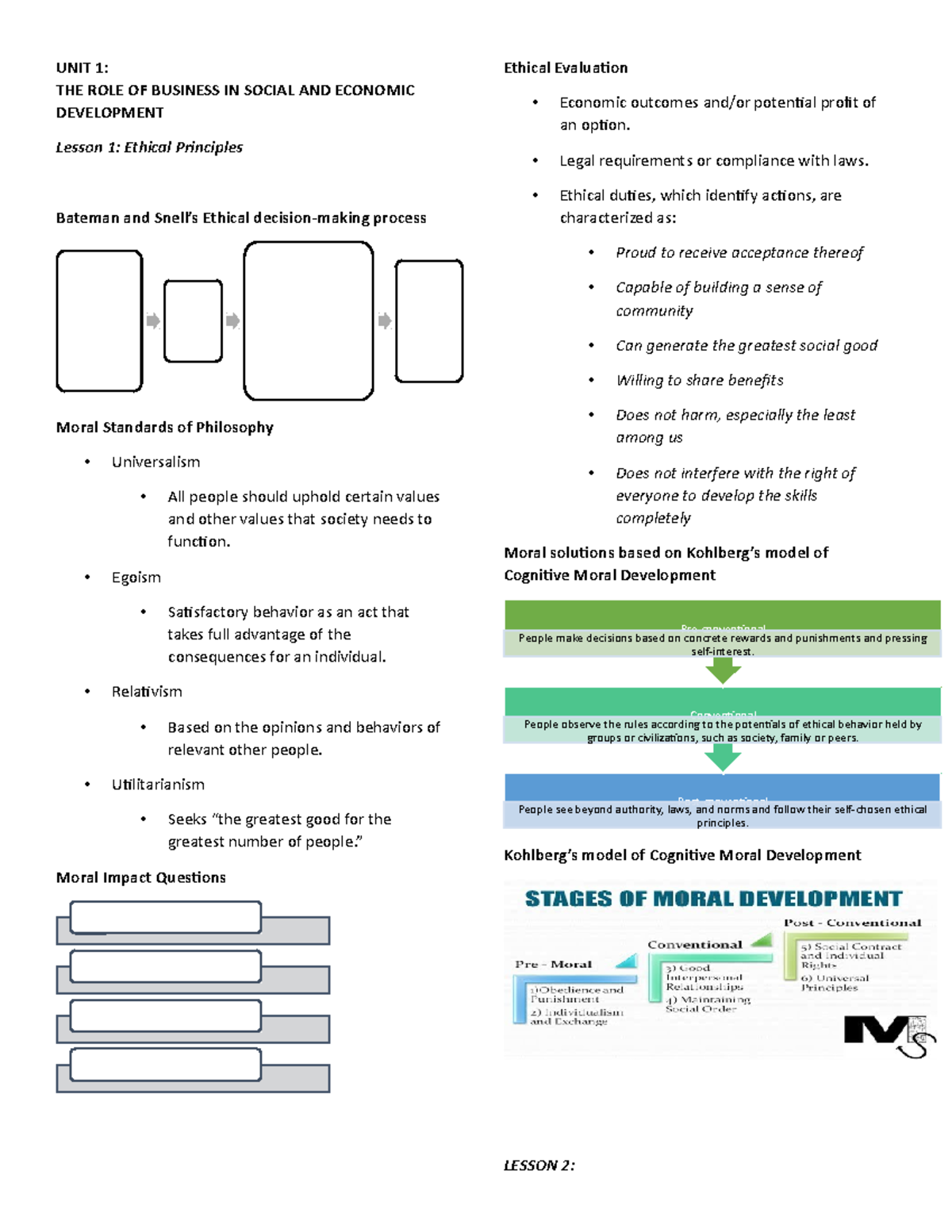 Business Ethics Unit 1 notes - UNIT 1: THE ROLE OF BUSINESS IN SOCIAL ...